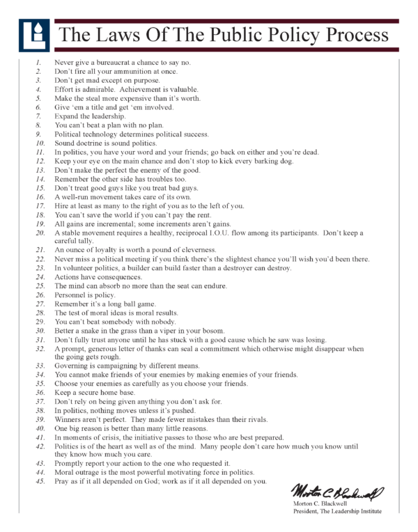 The Laws Of The Public Policy Process - Leadership Institute